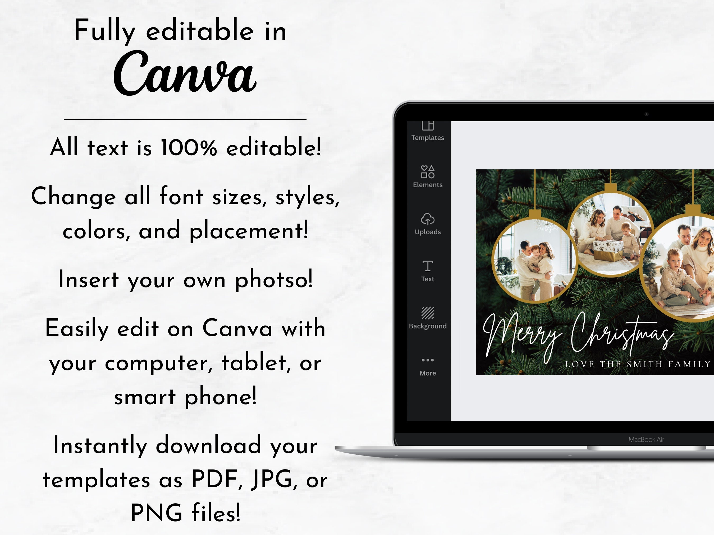 Editable Holiday Card With Photo Template | Merry Christmas Tree ...