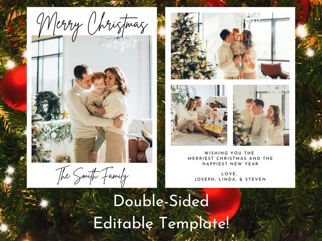 Modern Photo Christmas Card Template: Double Sided, Minimalist (digital ...