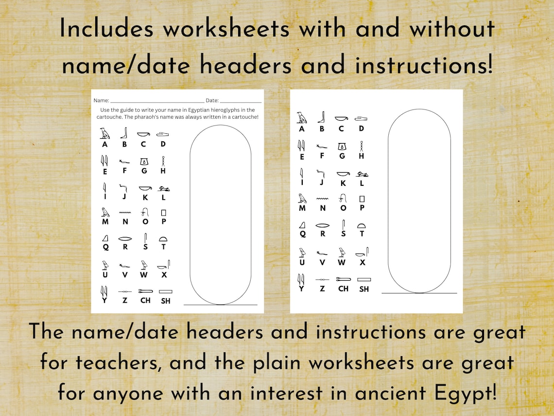 Ancient Egyptian Hieroglyphic Alphabet Cartouche Printable Worksheet ...