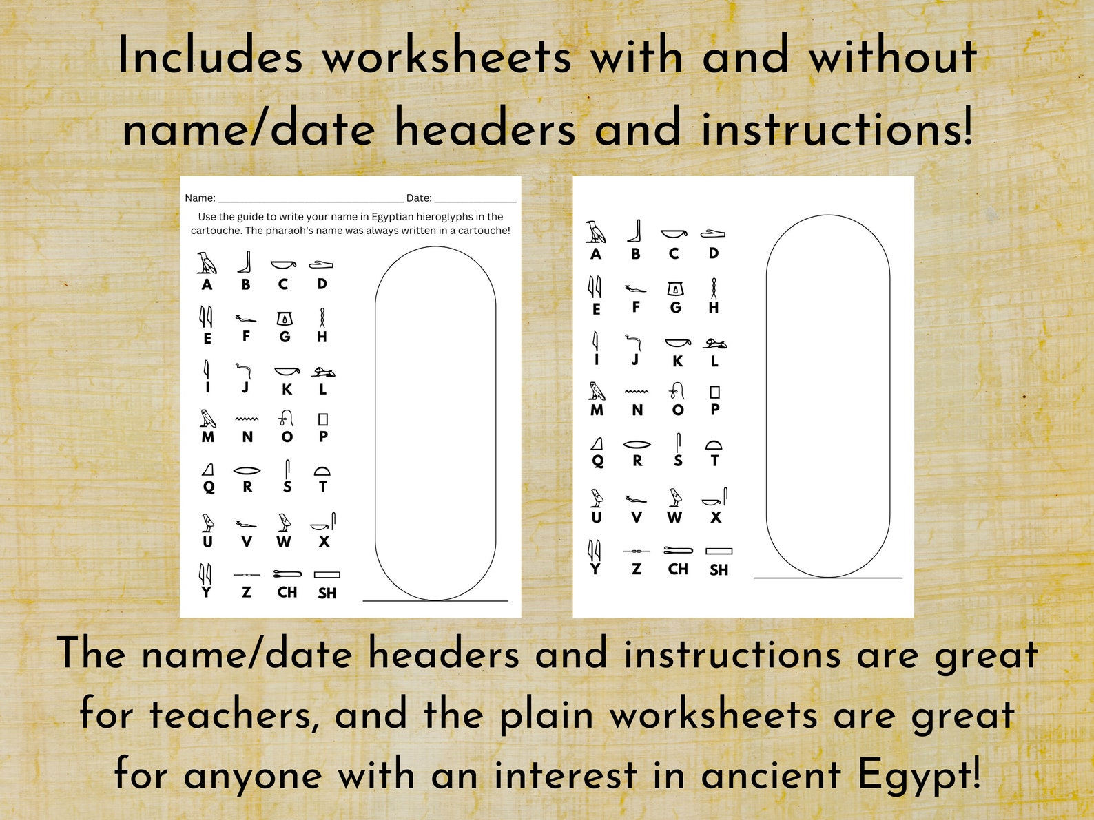 Ancient Egyptian Hieroglyphic Alphabet Cartouche Printable Worksheet ...