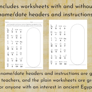 Ancient Egyptian Hieroglyphic Alphabet Cartouche Printable Worksheet ...