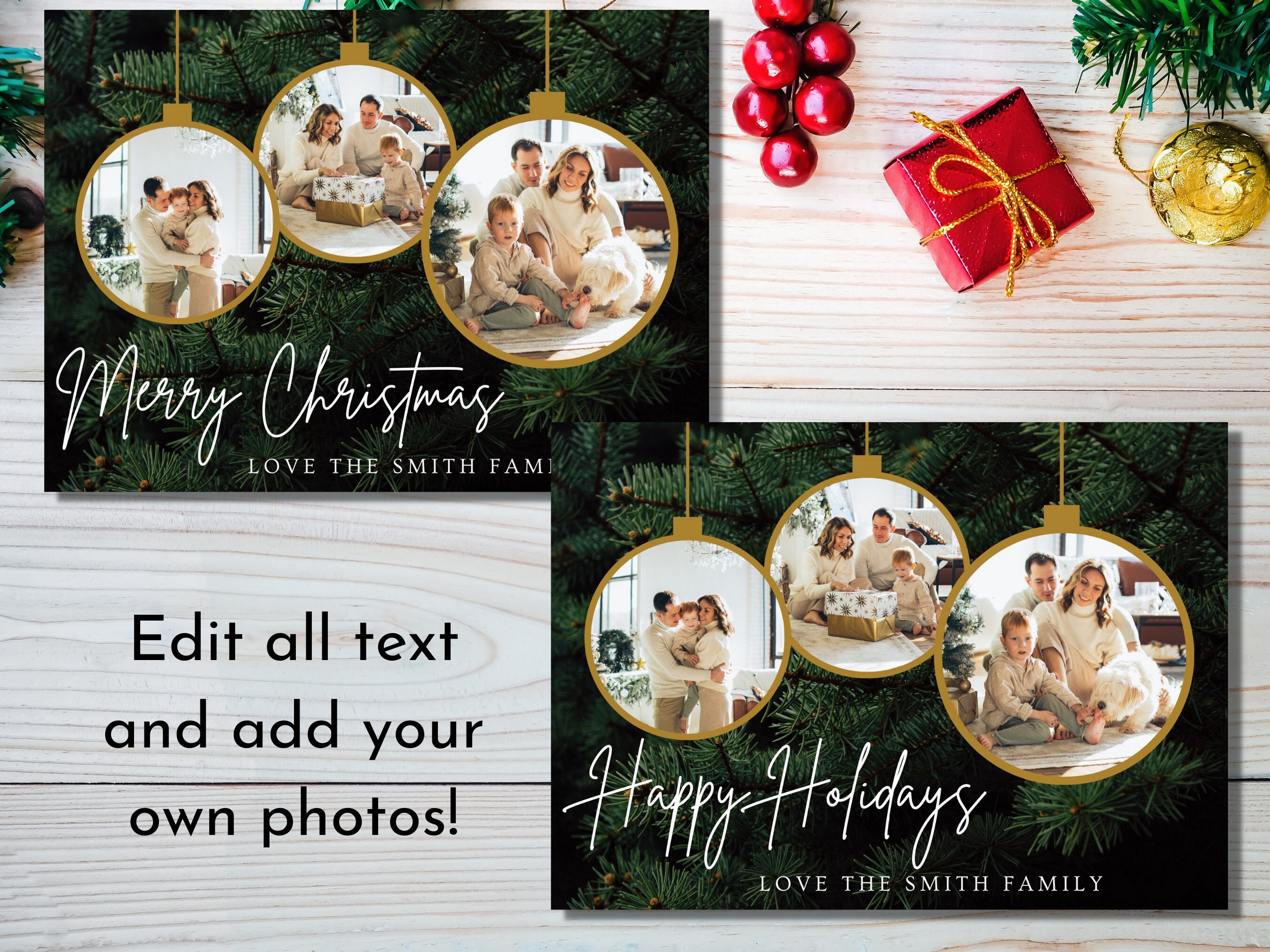 Editable Holiday Card With Photo Template | Merry Christmas Tree ...
