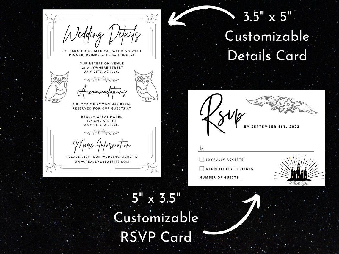 Editable Magical Wedding Invitation | Wizard Witch and Owls | Printable ...