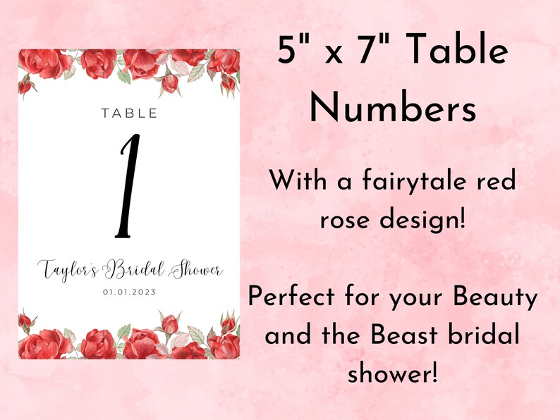 Editable Table Number, Beauty and the Beast Bridal Shower Printable ...