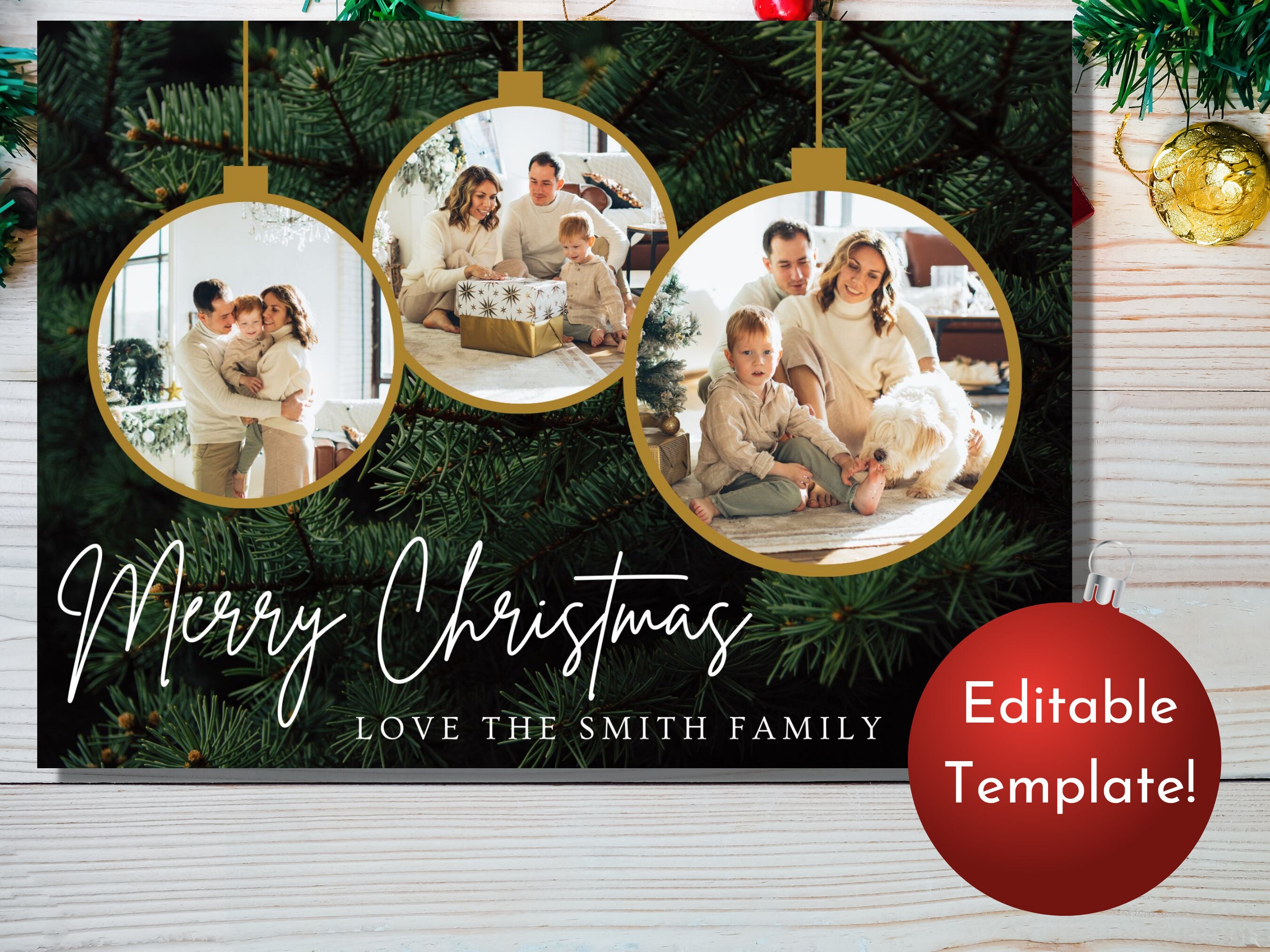 Editable Holiday Card With Photo Template | Merry Christmas Tree ...