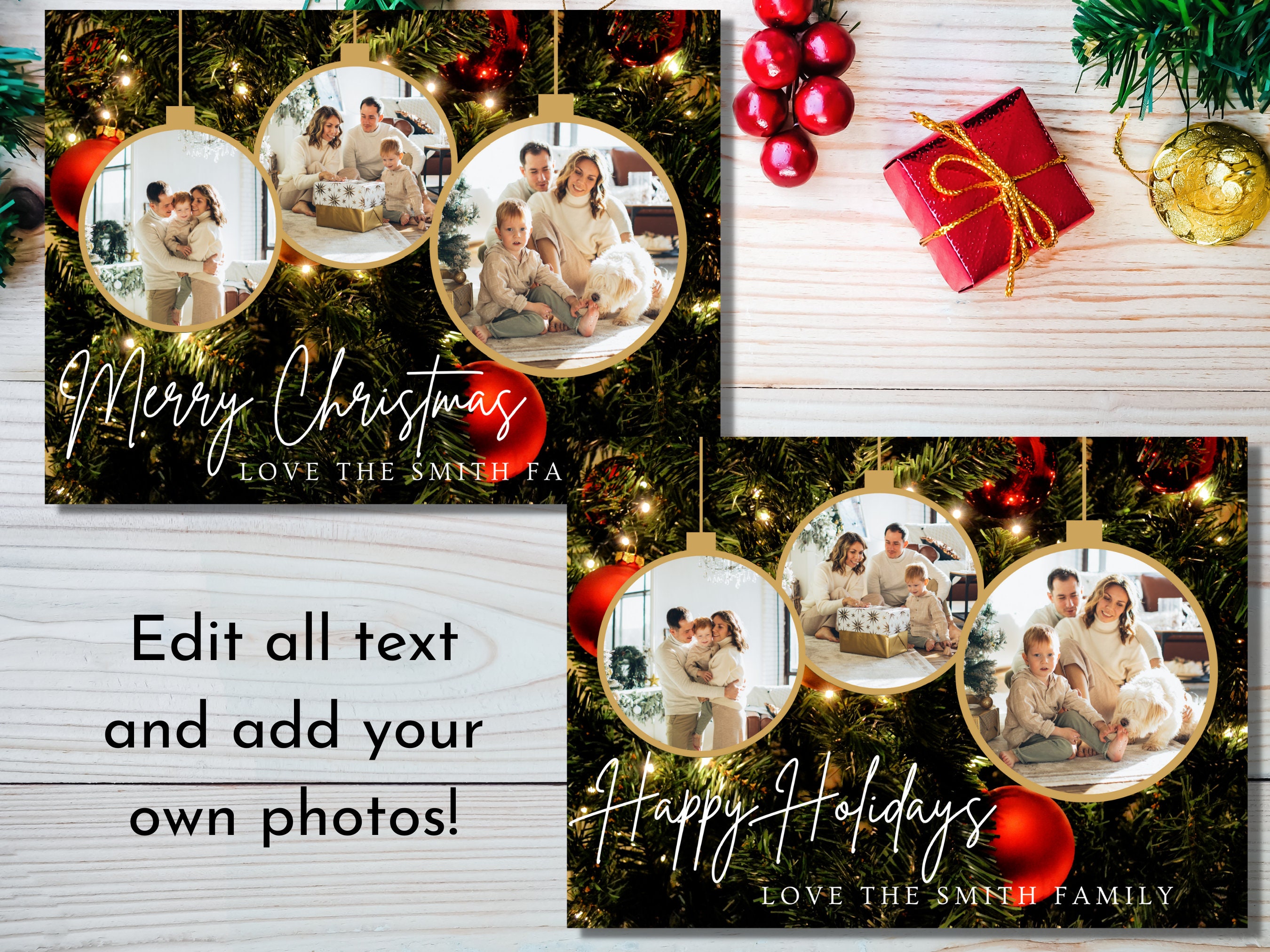 Editable Christmas Card With Photo Template Merry Christmas Tree ...