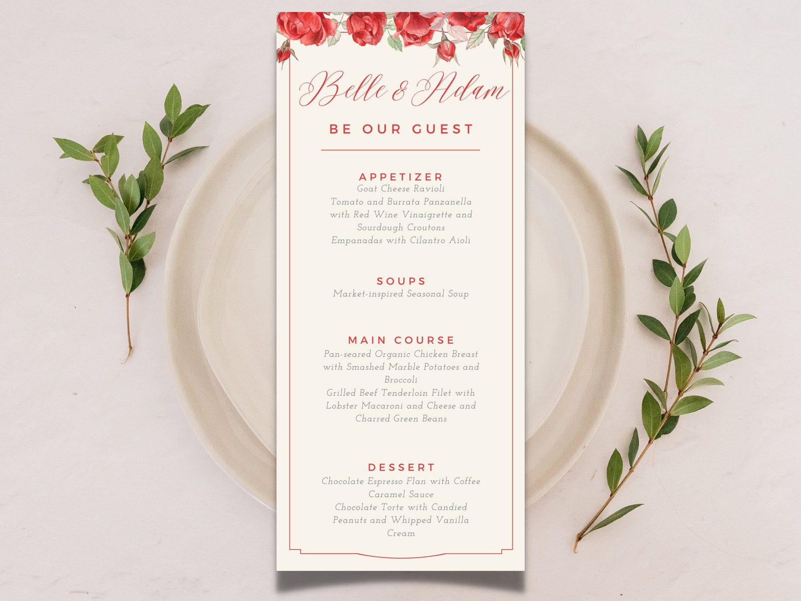 Editable Red Rose Wedding Menu | Wedding Reception Dinner Menu ...
