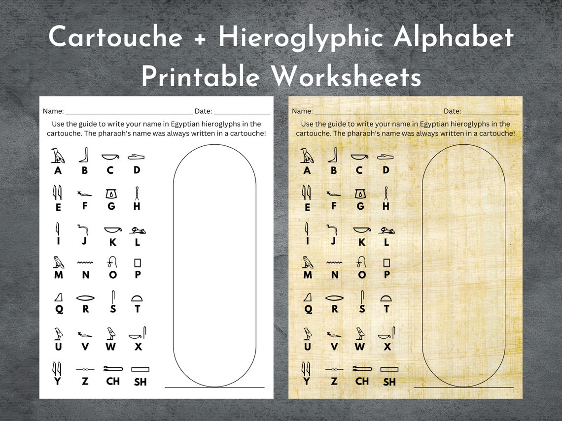 Ancient Egyptian Hieroglyphic Alphabet Cartouche Printable Worksheet ...