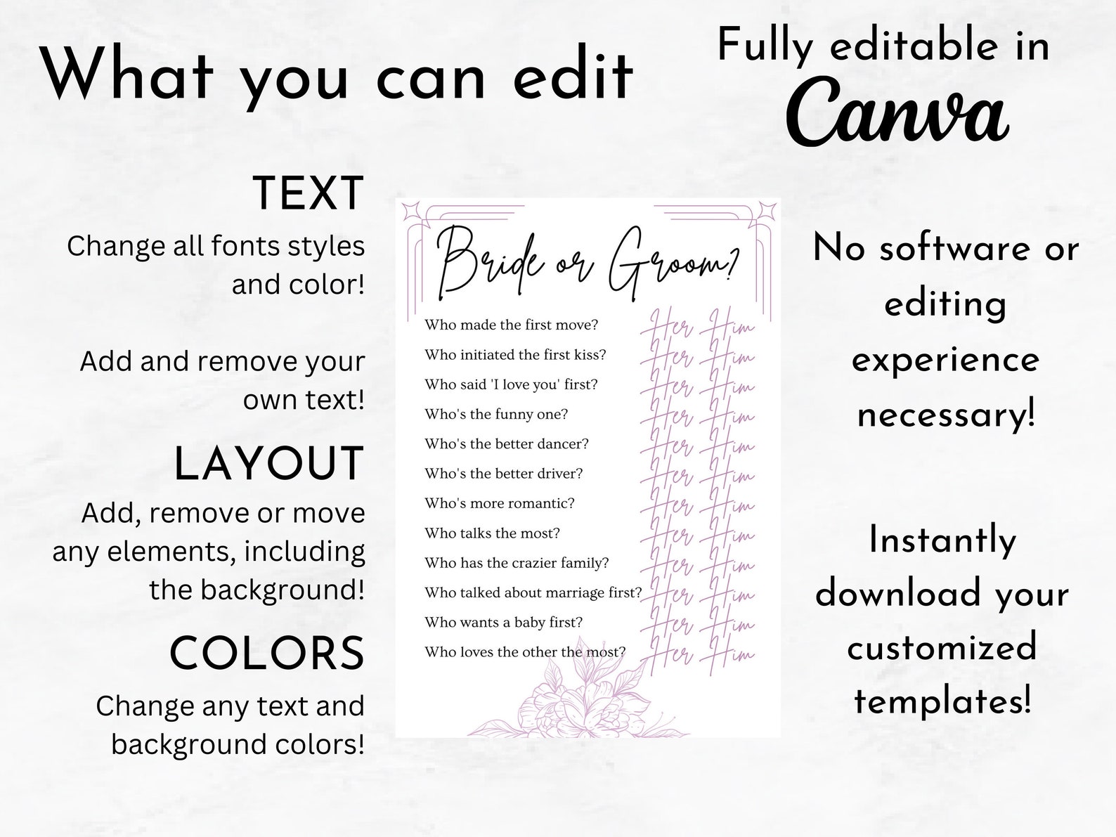 Editable Regency Bridal Shower Games Recipe Card Template Minimalist ...