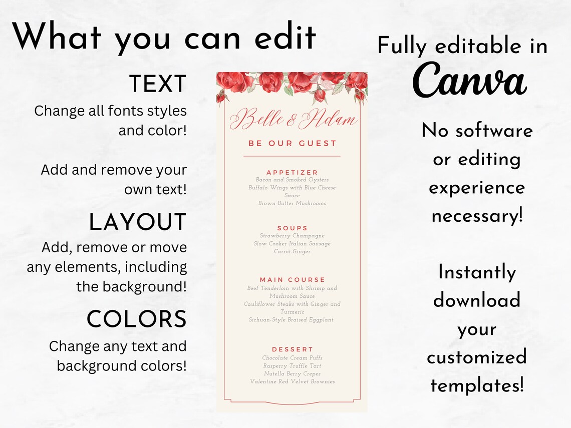 Editable Beauty and the Beast Wedding Menu Table Number - Etsy