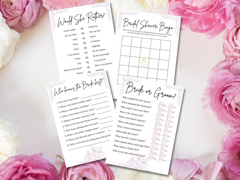 Editable Regency Bridal Shower Games Recipe Card Template Minimalist ...