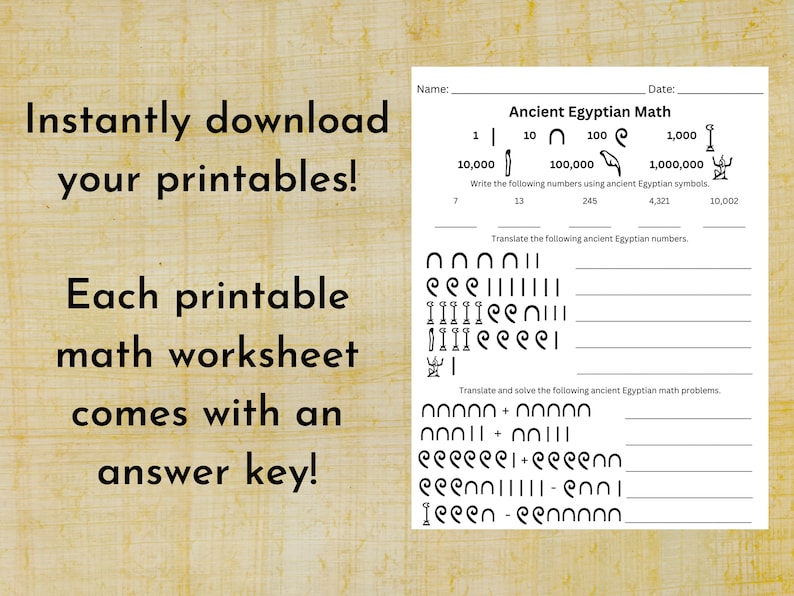 Ancient Egyptian Math Printable Worksheet | Kids Ancient Egypt School ...
