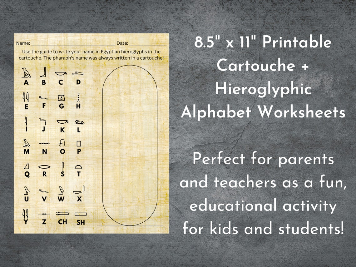Ancient Egyptian Hieroglyphic Alphabet Cartouche Printable Worksheet ...