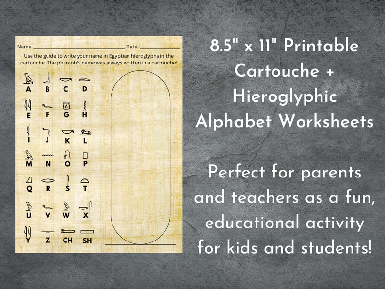 Ancient Egyptian Hieroglyphic Alphabet Cartouche Printable Worksheet ...