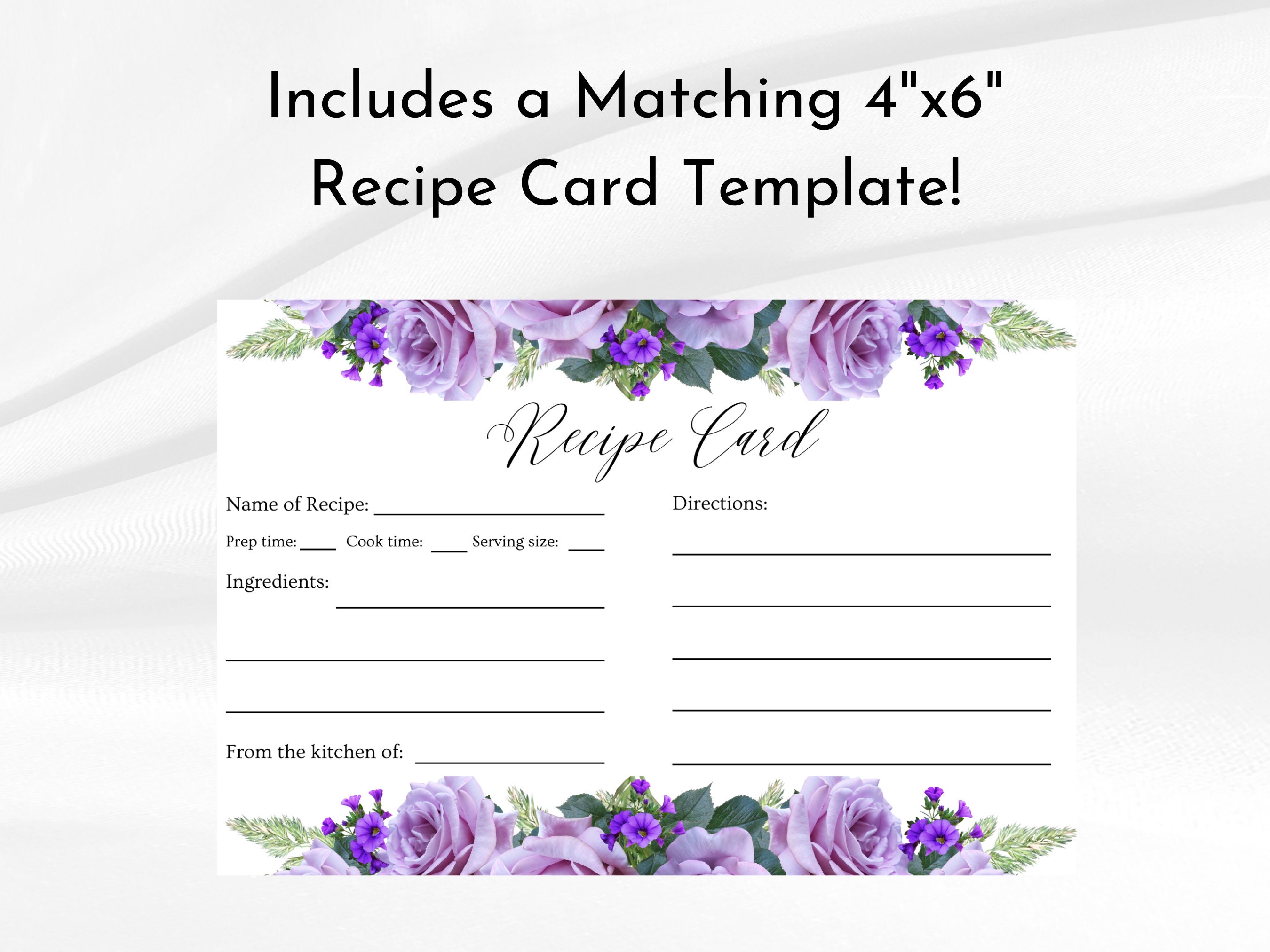 Editable Purple Rose Bridal Shower Invitation + Recipe Card, Victorian ...