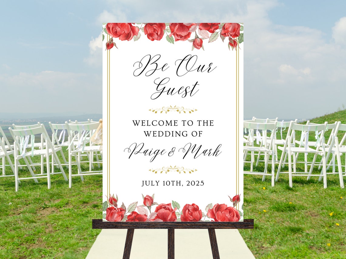 Editable Red Rose Wedding Welcome Sign DIY Beauty and the - Etsy