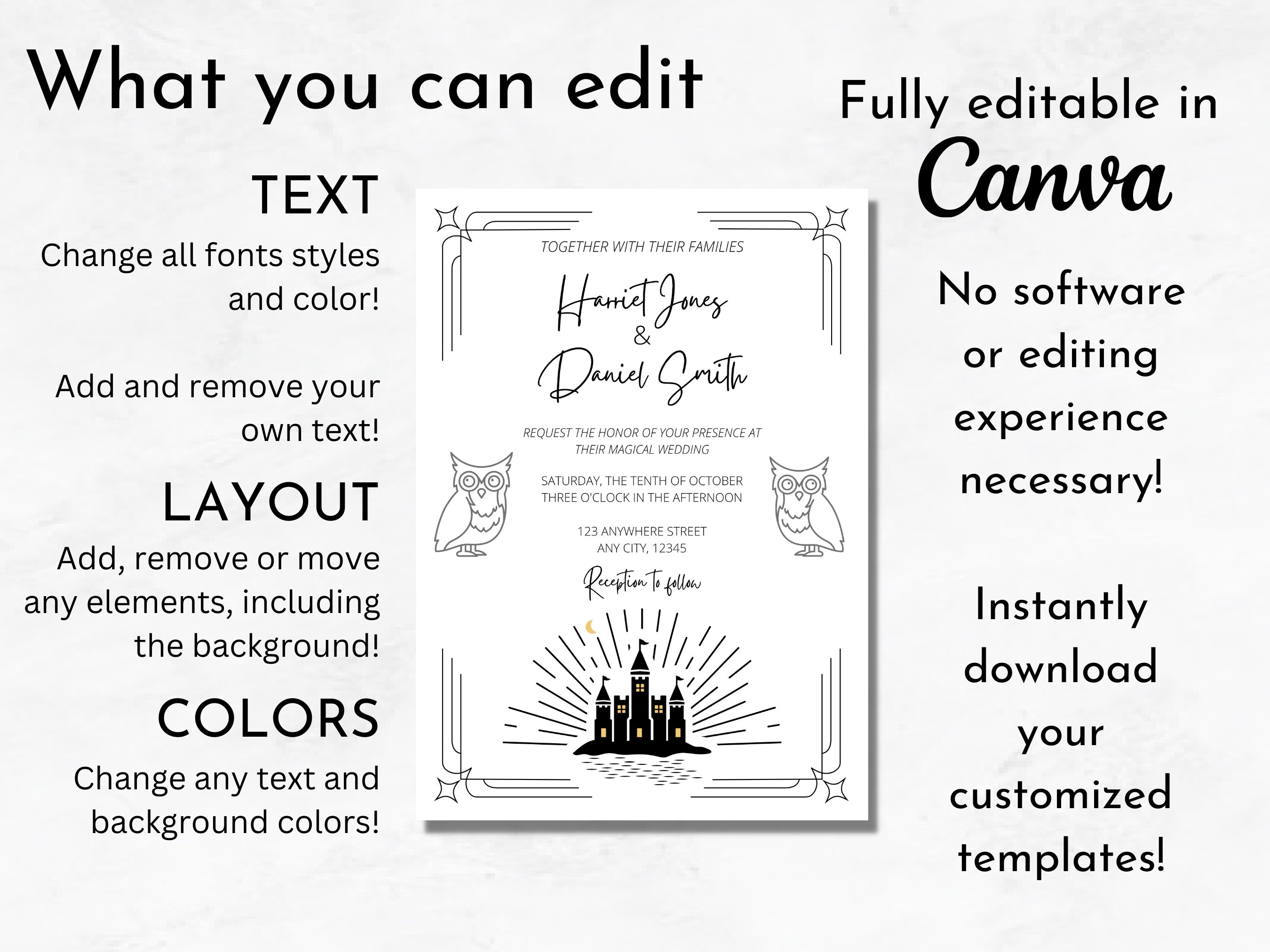 Editable Magical Wedding Invitation | Wizard Witch and Owls | Printable ...