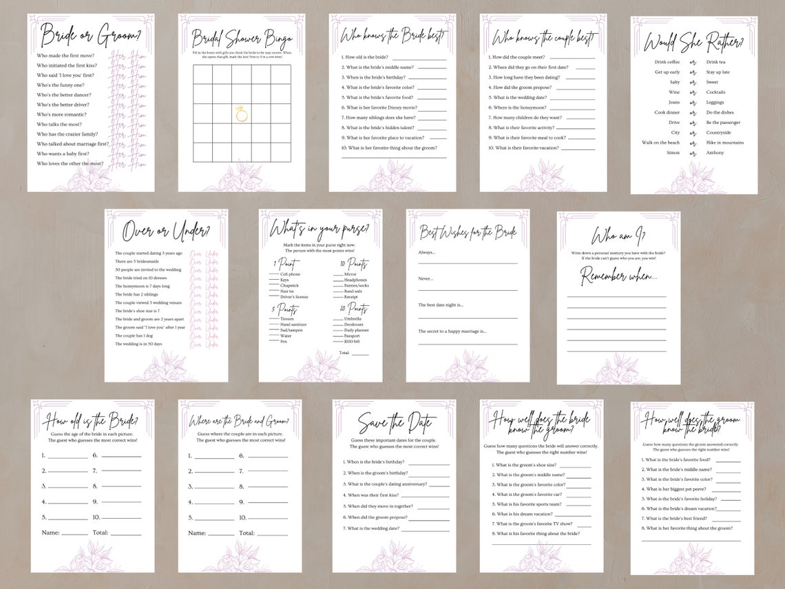 Editable Regency Bridal Shower Games Recipe Card Template Minimalist ...