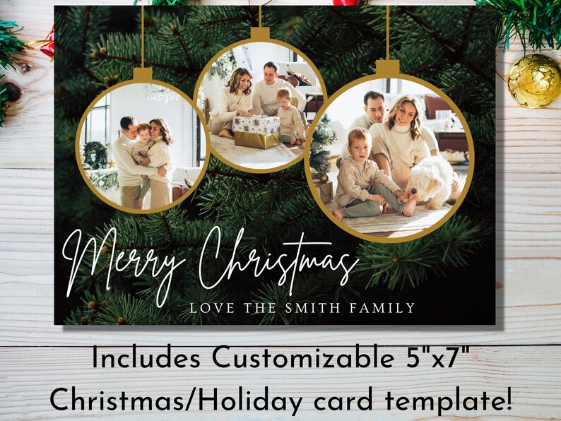 Editable Holiday Card With Photo Template | Merry Christmas Tree ...