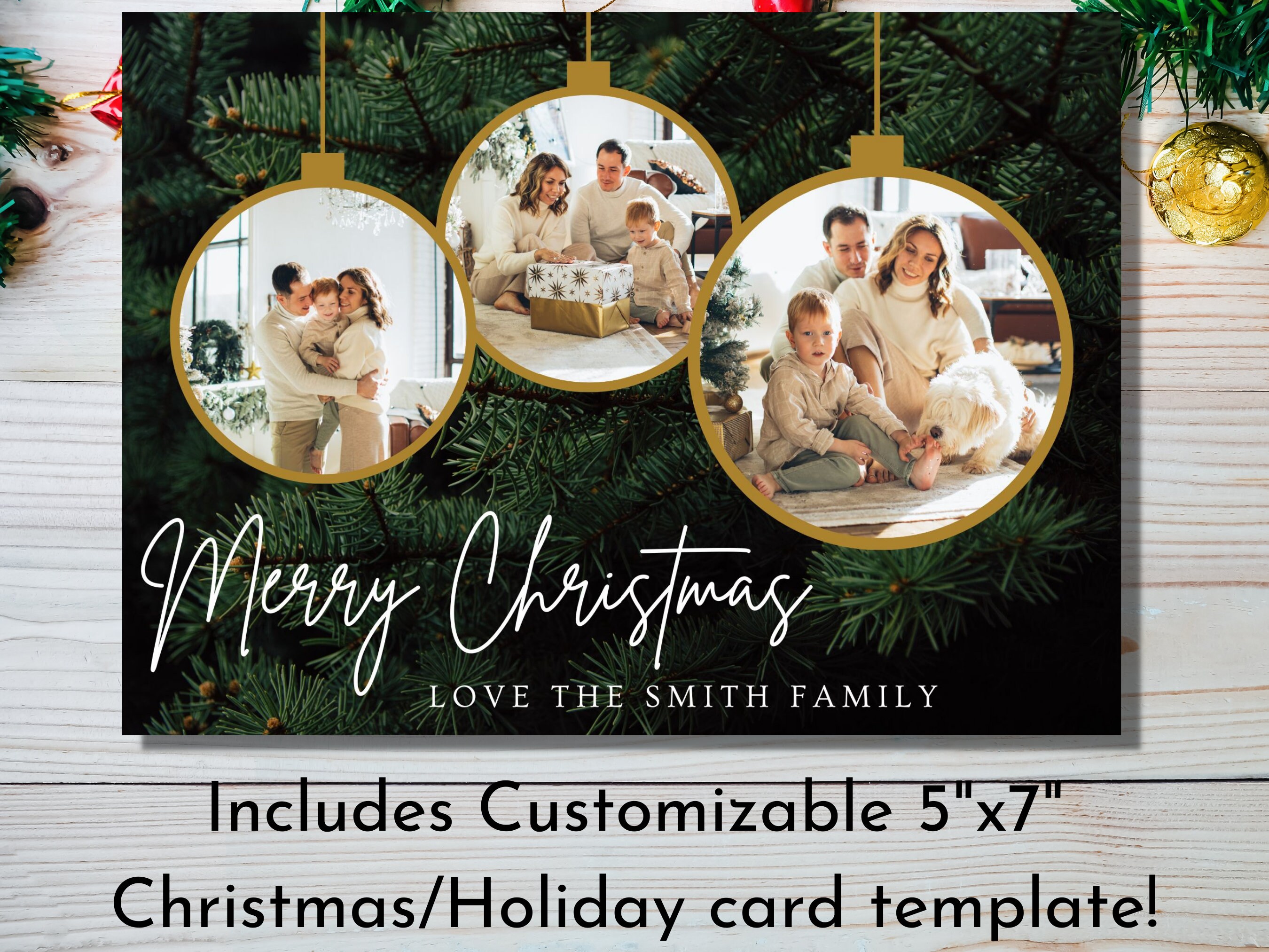 Editable Holiday Card With Photo Template | Merry Christmas Tree ...