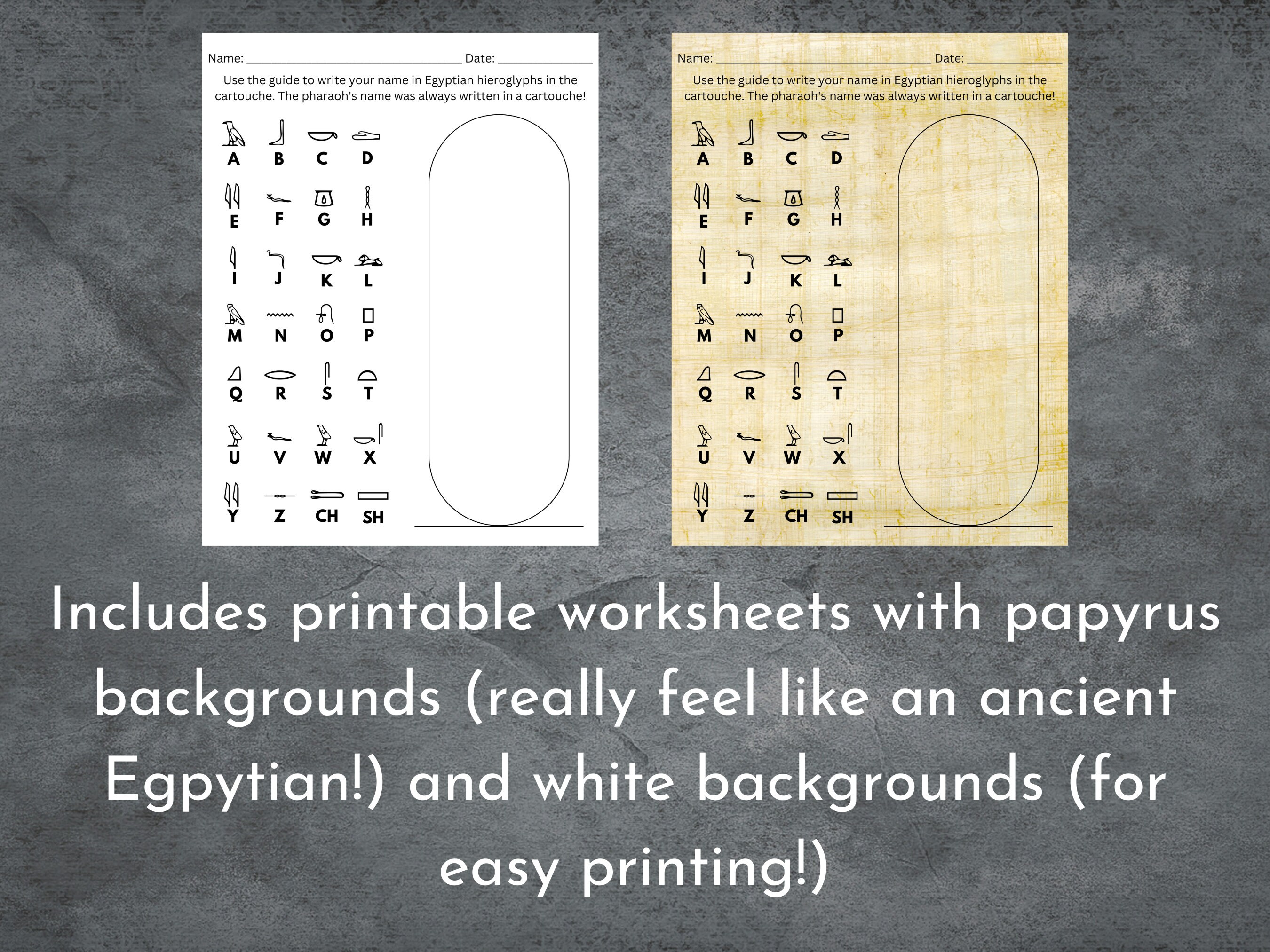 Ancient Egyptian Hieroglyphic Alphabet Cartouche Printable Worksheet ...