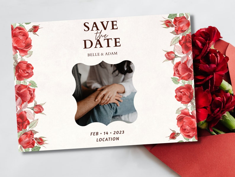 Editable Save the Date | Red Rose Beauty and the Beast Save the Date ...