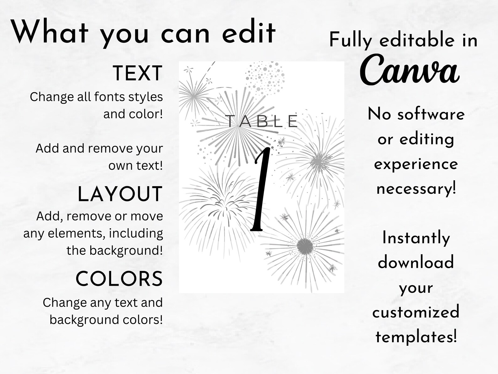 Editable Table Number Fireworks Fairytale Wedding Printable Table ...