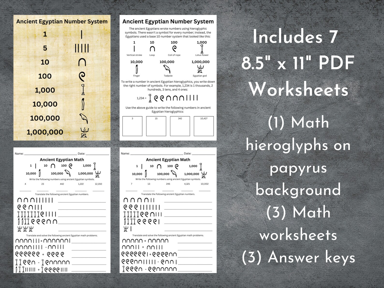 Ancient Egyptian Math Printable Worksheet | Kids Ancient Egypt School ...