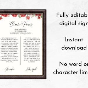 His and Hers Wedding Vows | Red Rose Wall Art | Editable Printable ...