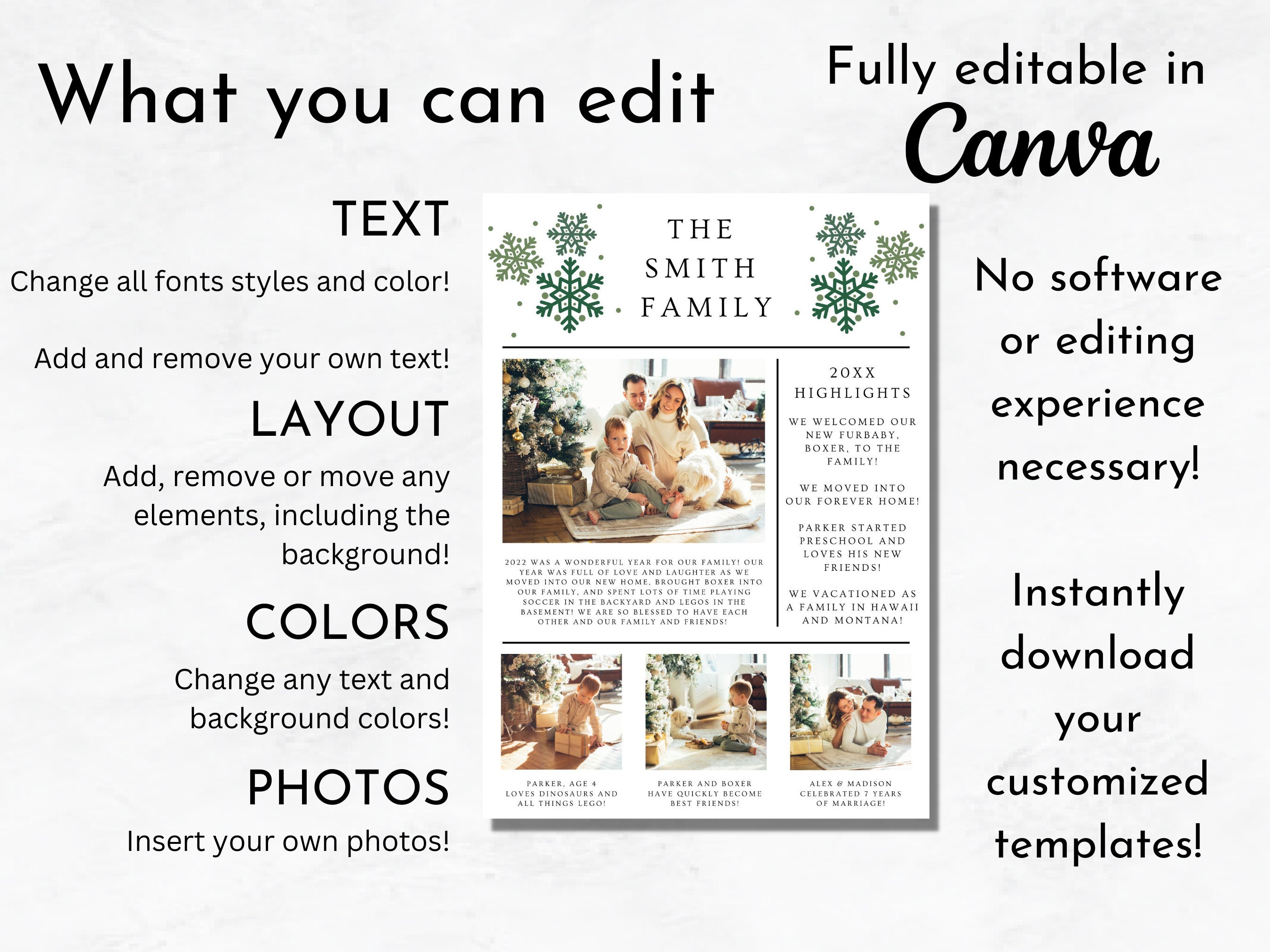 Editable Year in Review Christmas Card Template Merry Christmas Photo ...