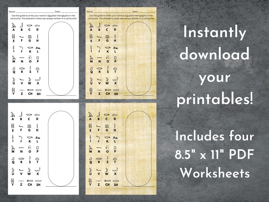 Ancient Egyptian Hieroglyphic Alphabet Cartouche Printable Worksheet ...