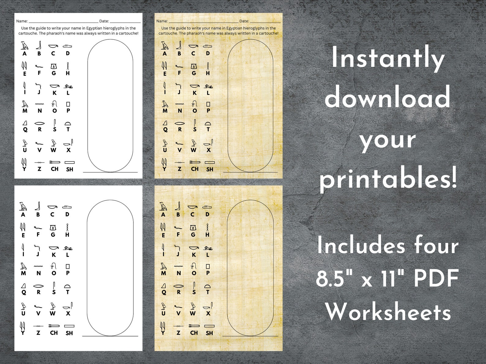 Ancient Egyptian Hieroglyphic Alphabet Cartouche Printable Worksheet ...