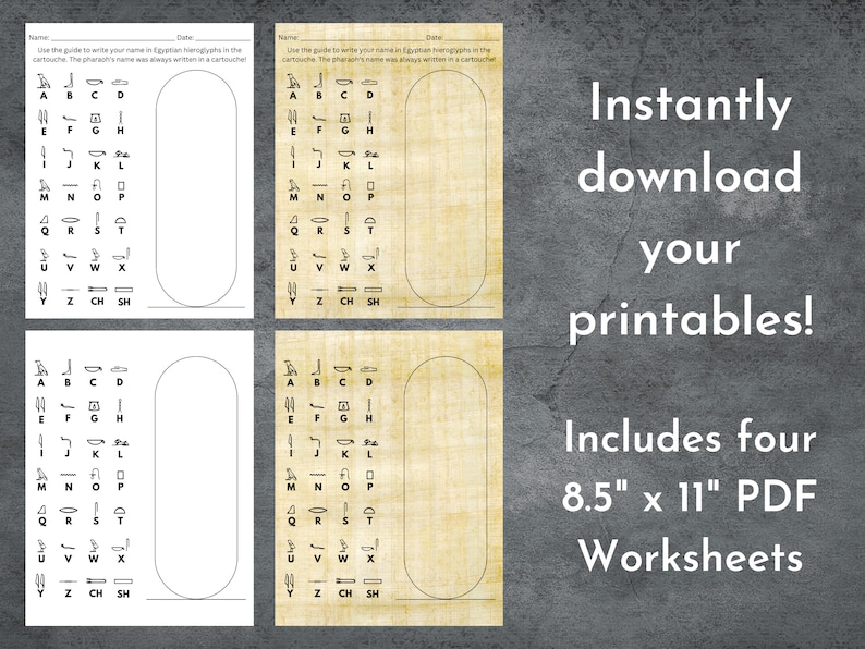 Ancient Egyptian Hieroglyphic Alphabet Cartouche Printable Worksheet ...