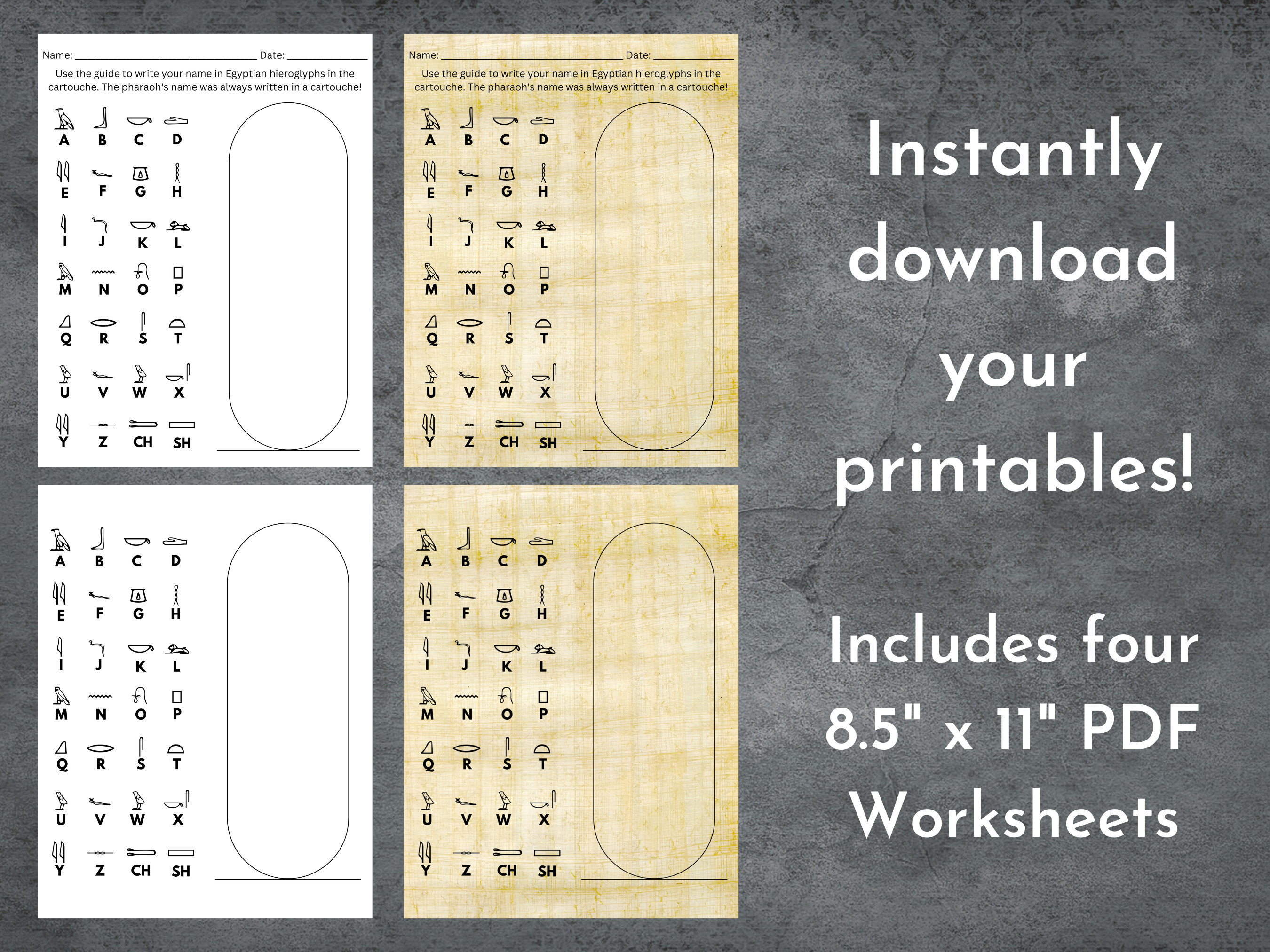 Ancient Egyptian Hieroglyphic Alphabet Cartouche Printable Worksheet ...