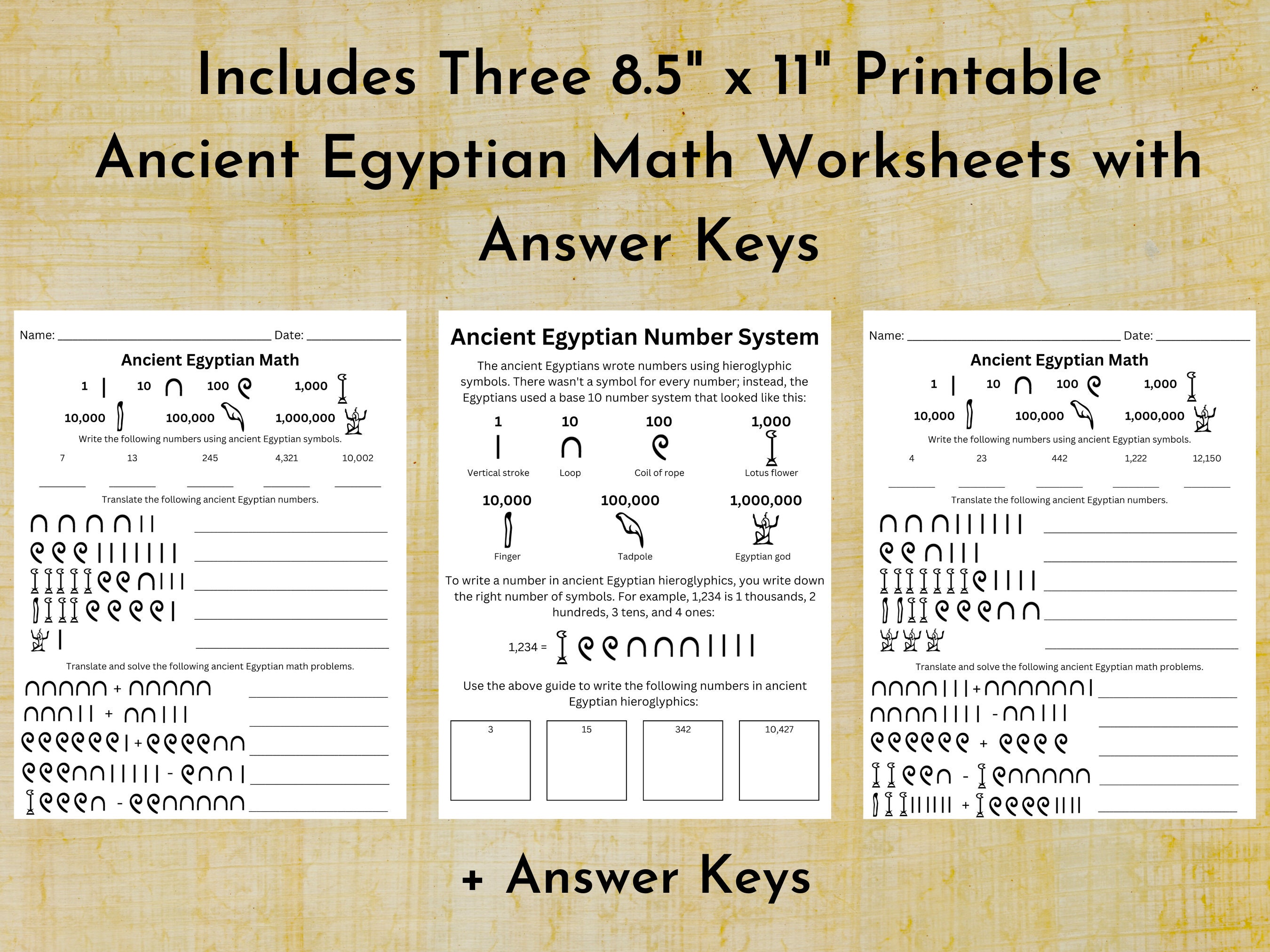 Egyptian Math Worksheets Hieroglyphics Facts, Worksheets & Ancient
