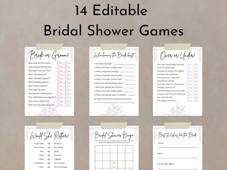 Editable Regency Bridal Shower Games Recipe Card Template Minimalist ...