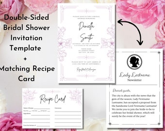 Editable Regency Bridal Shower Games Recipe Card Template - Etsy