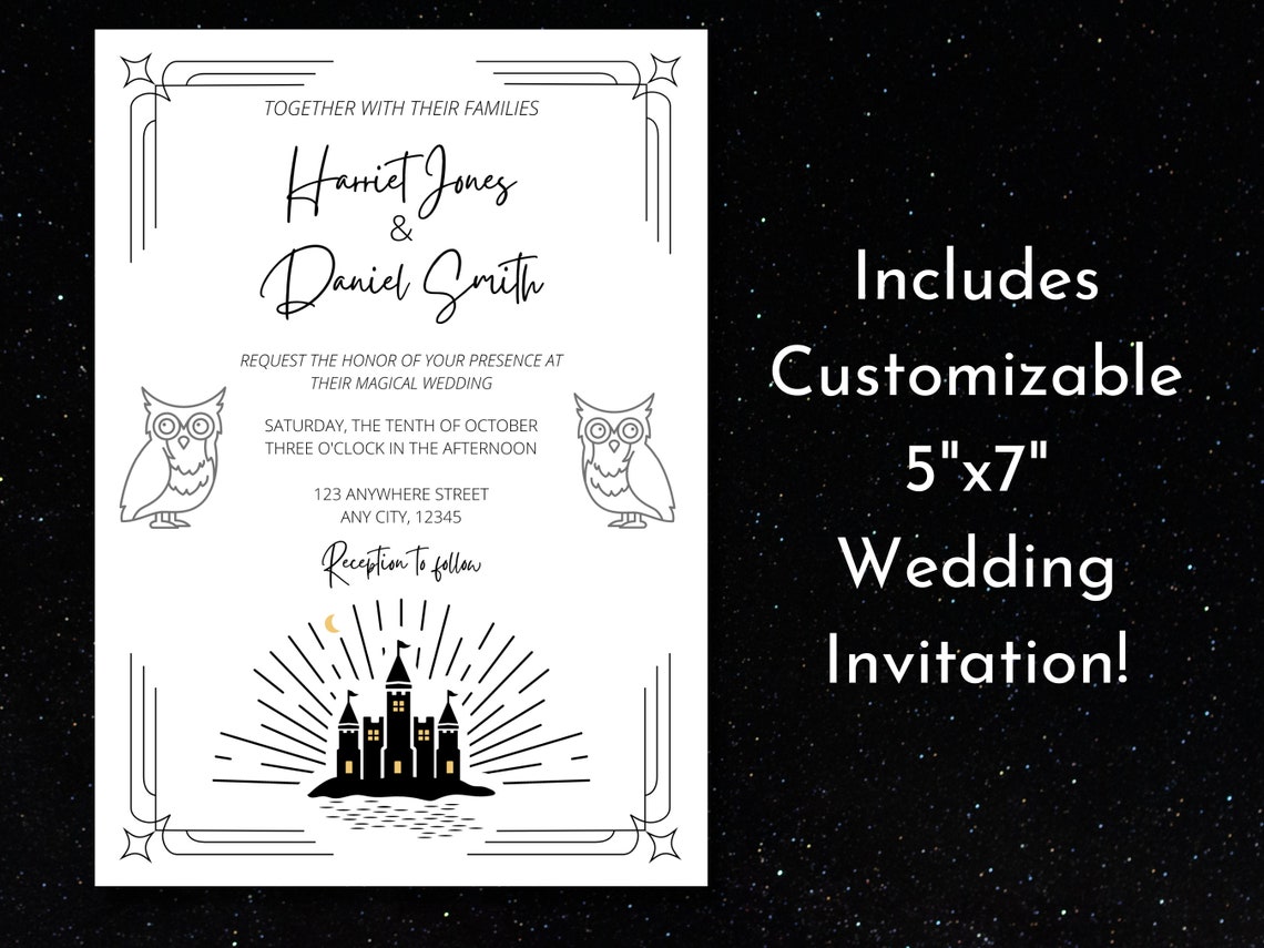 Editable Magical Wedding Invitation | Wizard Witch and Owls | Printable ...