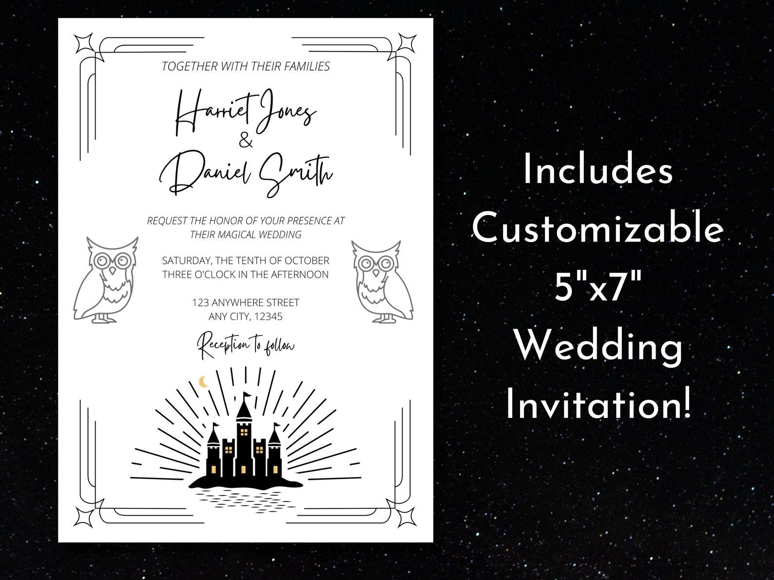 Editable Magical Wedding Invitation | Wizard Witch and Owls | Printable ...