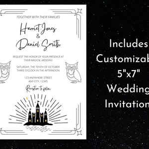 Editable Magical Wedding Invitation | Wizard Witch and Owls | Printable ...