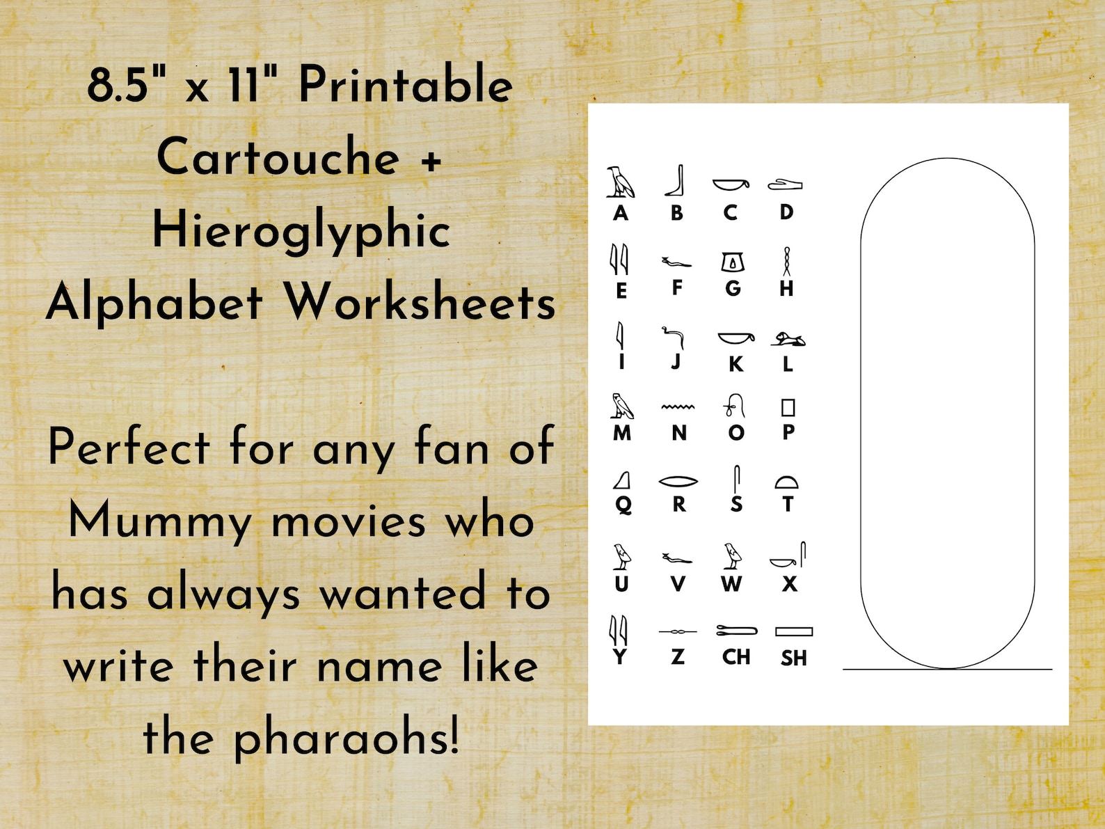 Ancient Egyptian Hieroglyphic Alphabet Cartouche Printable Worksheet ...