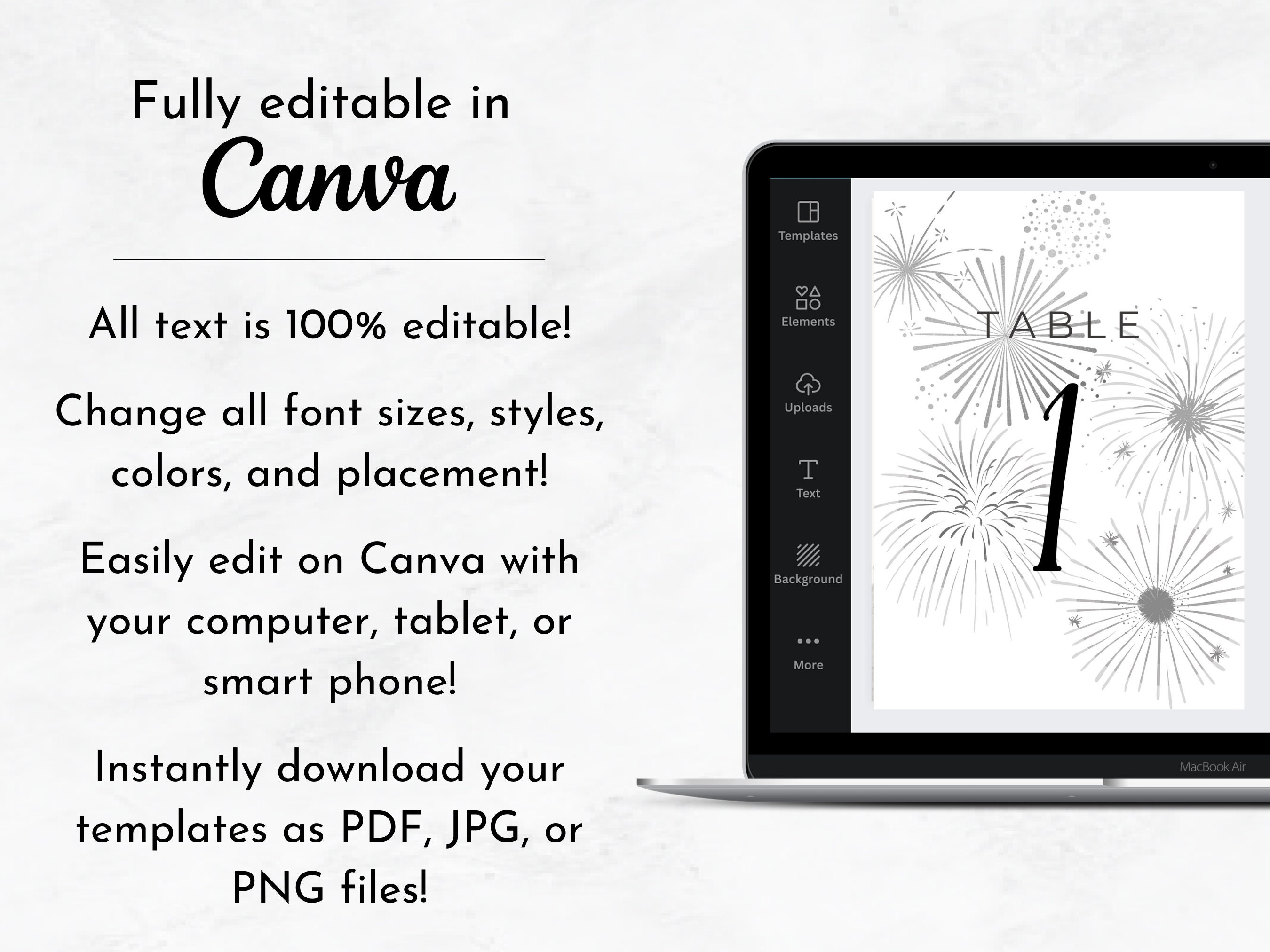 Editable Table Number Fireworks Fairytale Wedding Printable Table ...