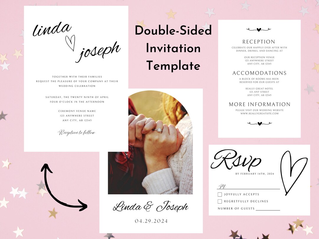 Editable Minimalist Wedding Invitation Template | Double Sided With ...