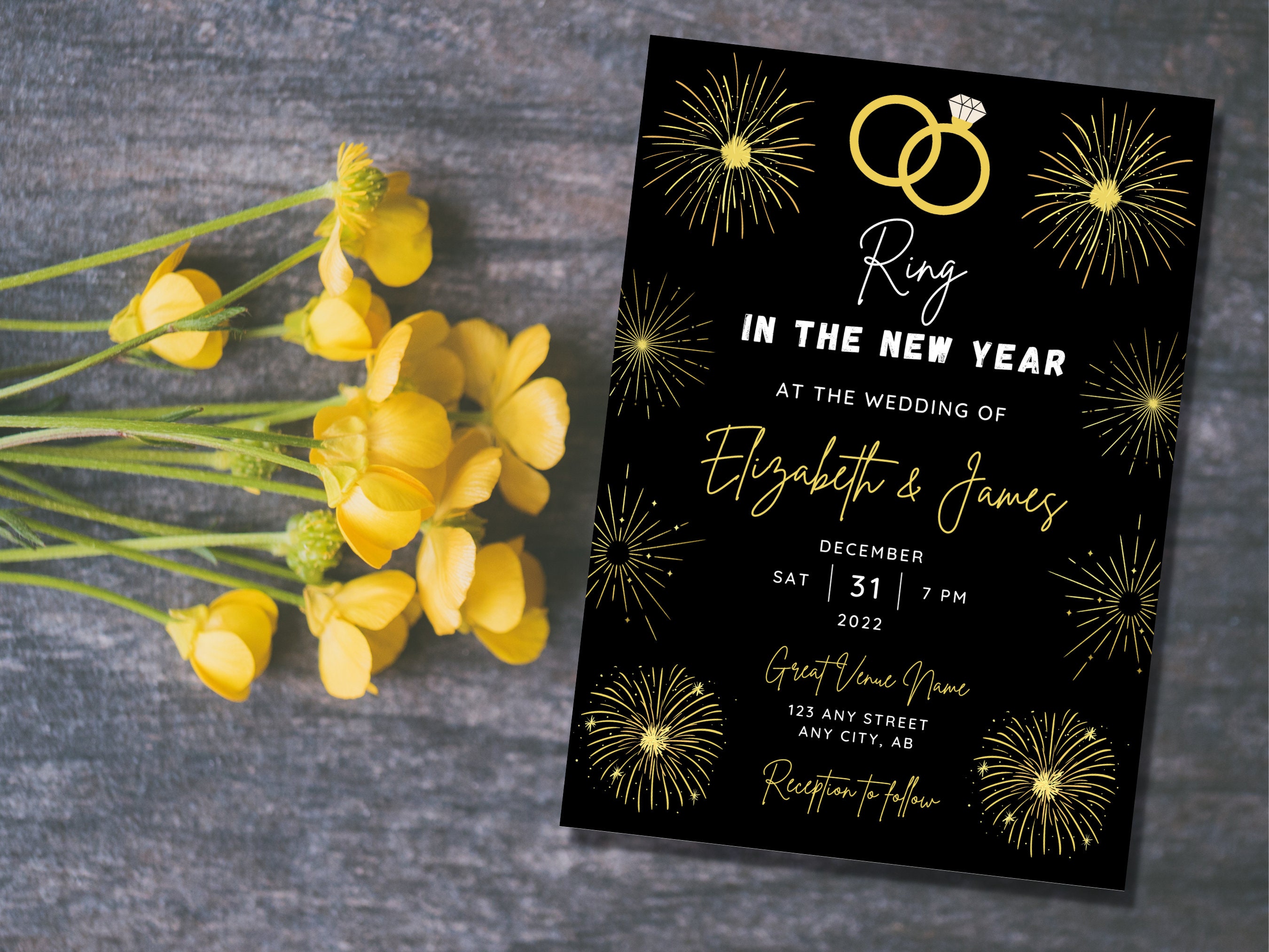 Editable New Years Eve Wedding Invitation, Ring in the New Year ...