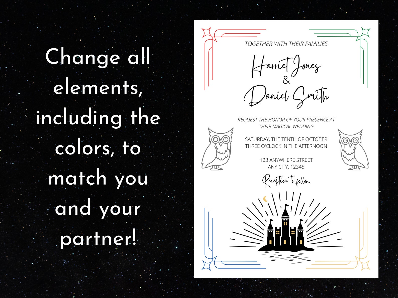 Editable Magical Wedding Invitation | Wizard Witch and Owls | Printable ...