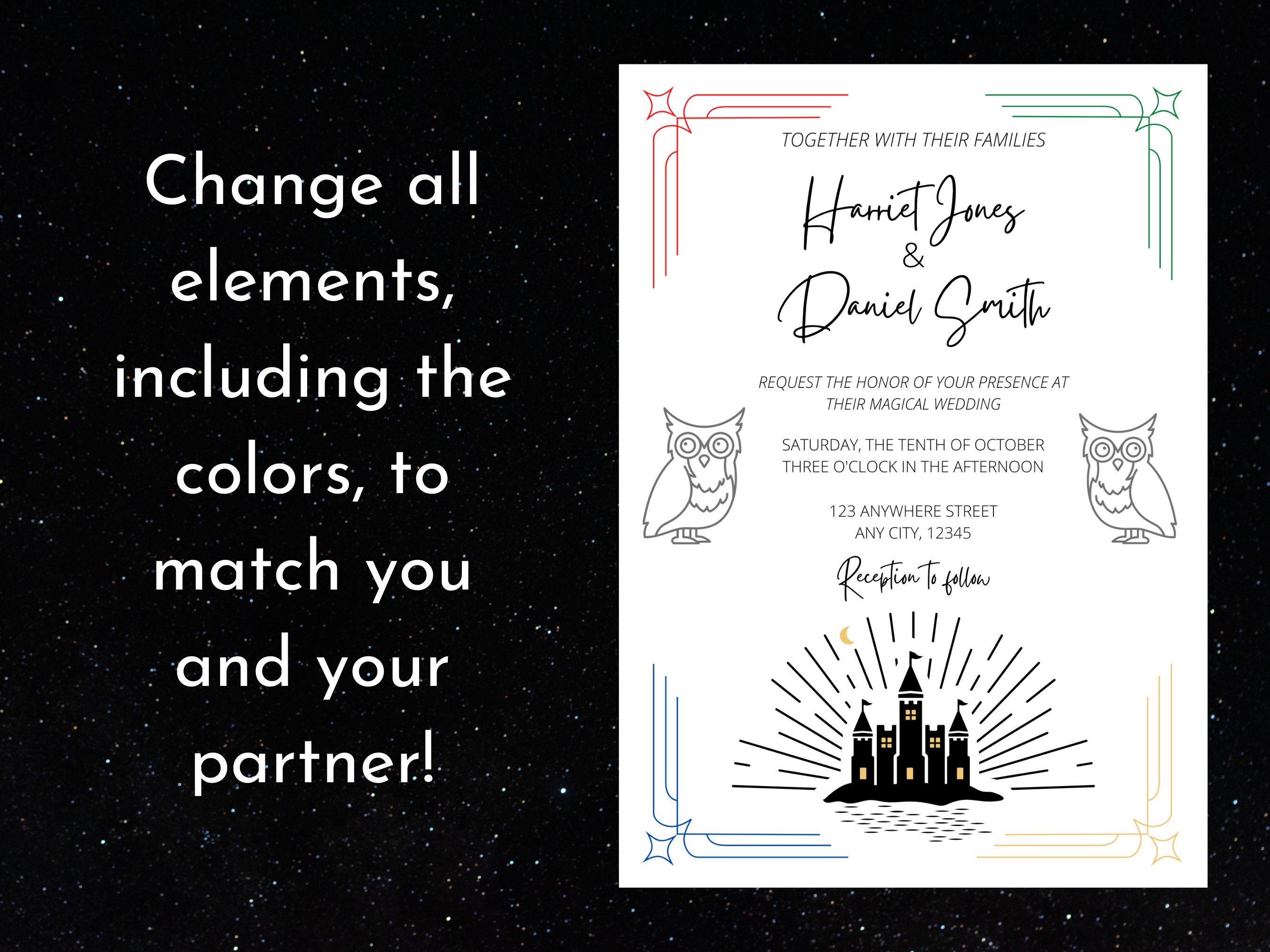 Editable Magical Wedding Invitation | Wizard Witch and Owls | Printable ...