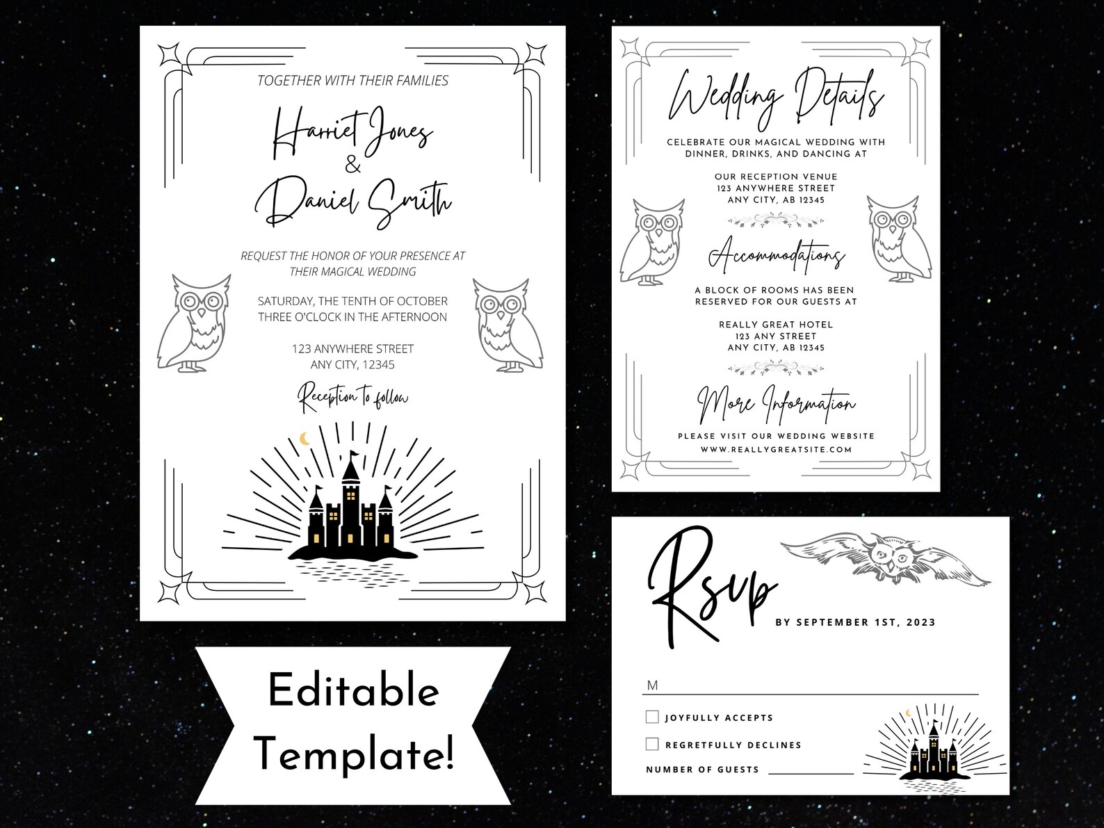Editable Magical Wedding Invitation | Wizard Witch and Owls | Printable ...