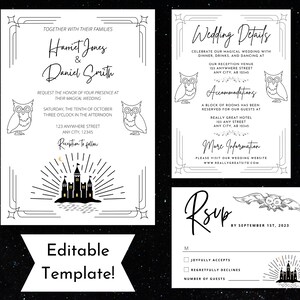 Editable Magical Wedding Invitation | Wizard Witch and Owls | Printable ...