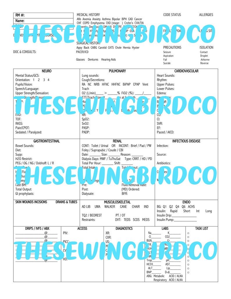 Ultimate ICU Report Sheet - Etsy