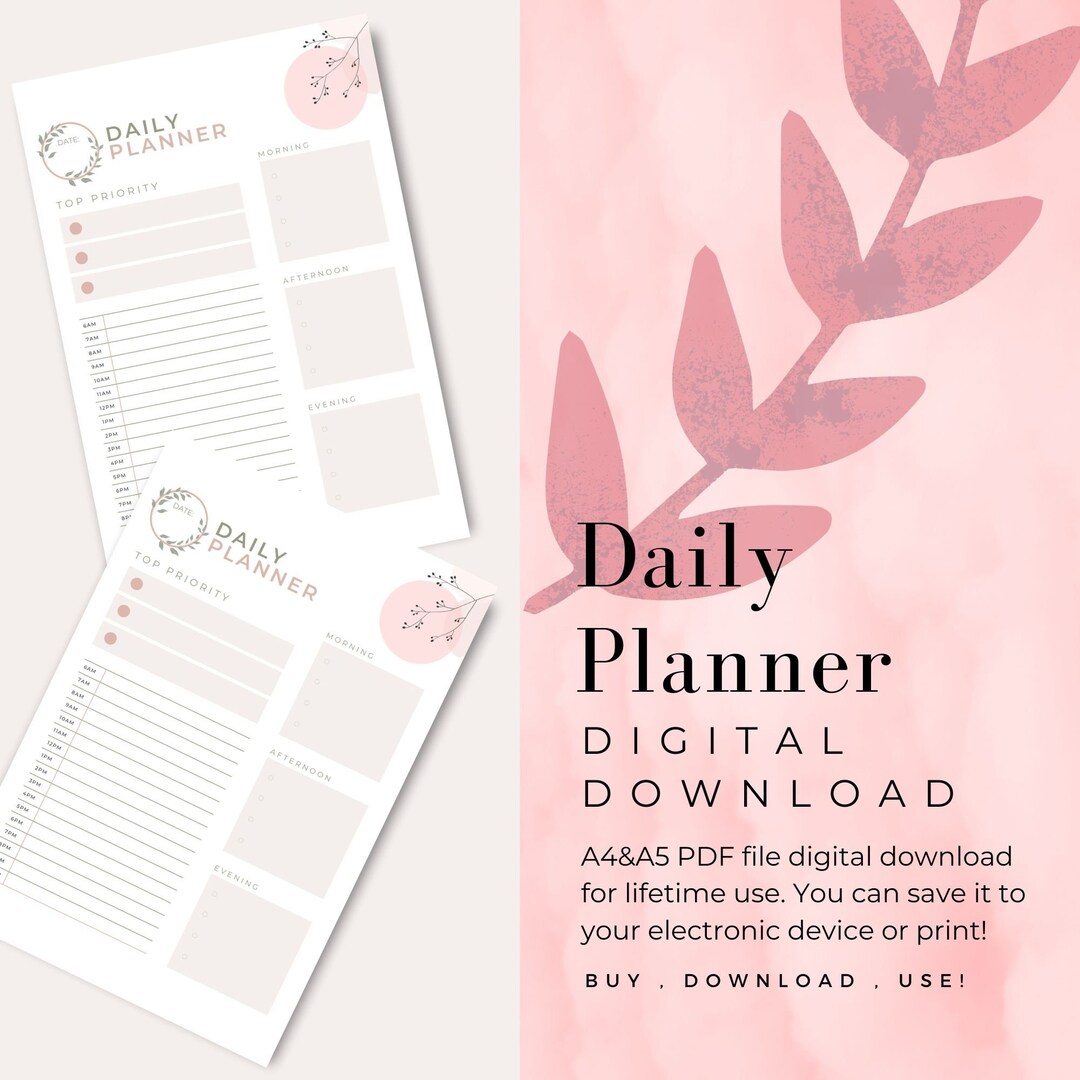 Pink Daily Planner | Simple Pink Planner | Feminine Daily Planner ...